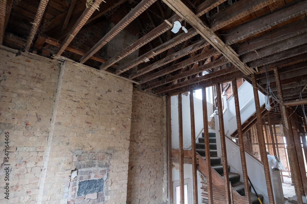 Building work underway in a suburban Edwardian house in Pinner ...