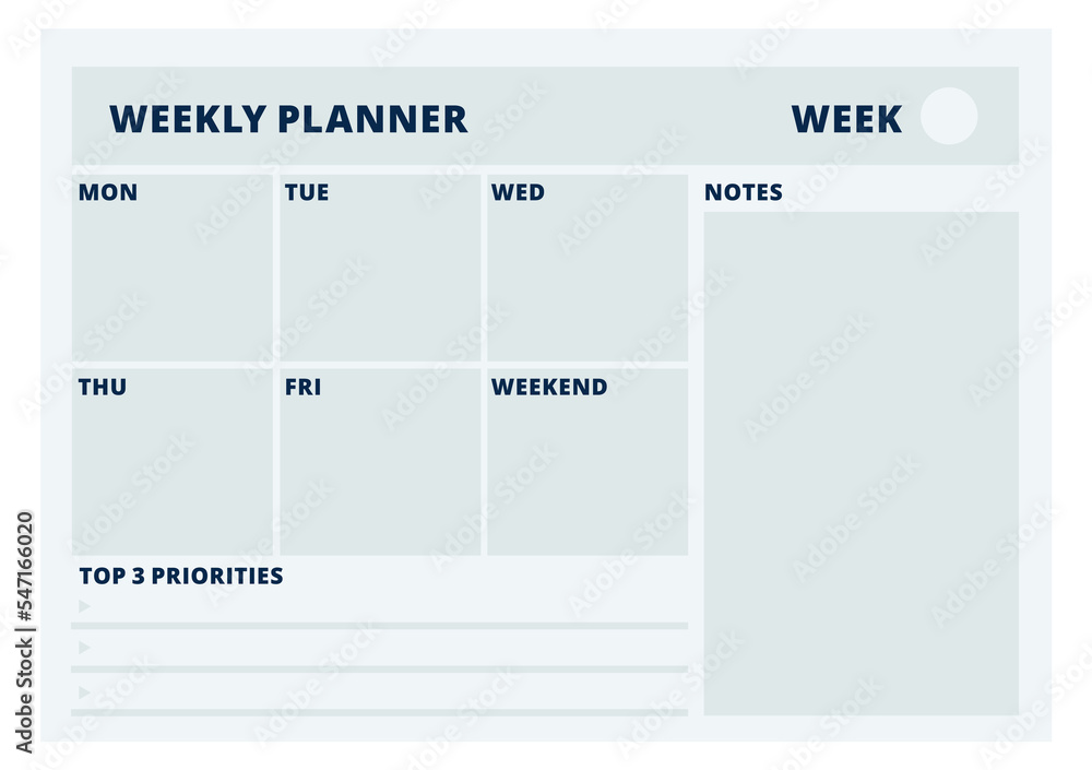Printable weekly planner template. Blank horizontal page Stock ...