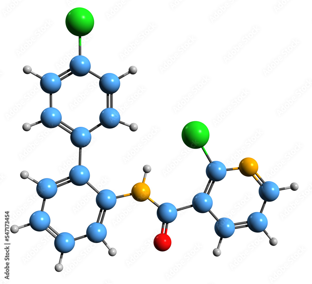 3D image of Boscalid skeletal formula - molecular chemical structure of ...