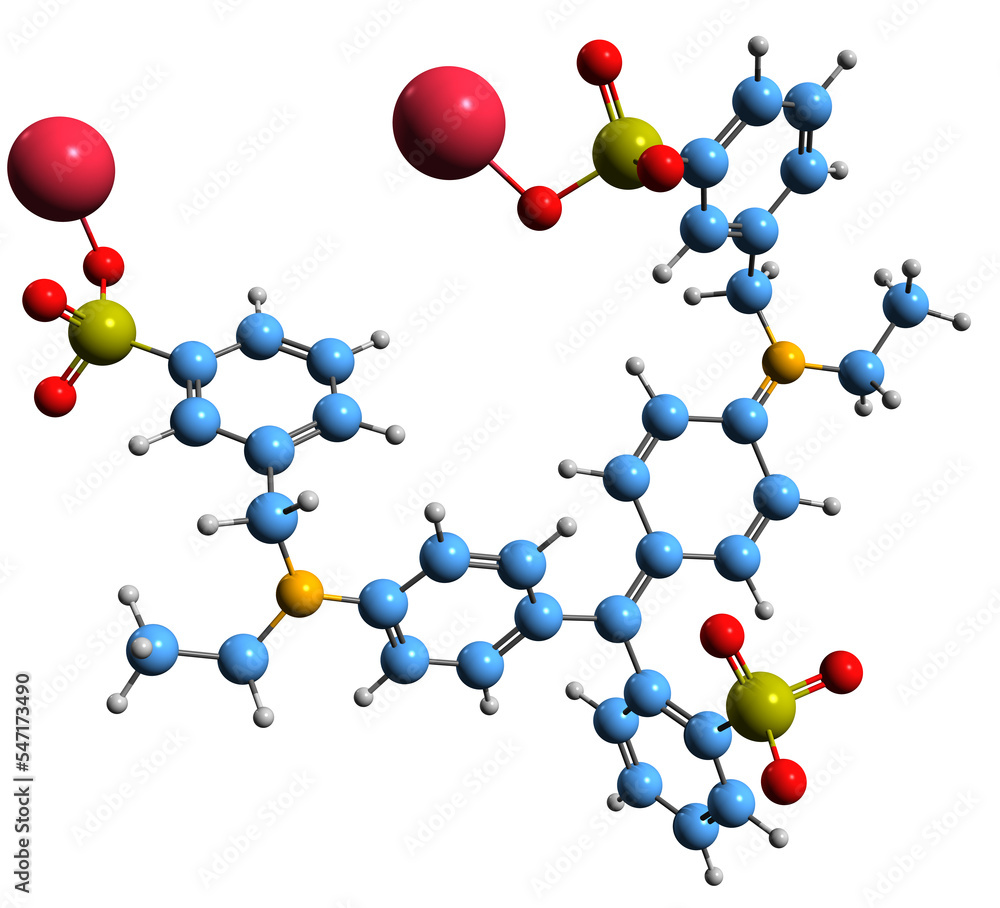 3D image of Brilliant blue FCF skeletal formula - molecular chemical ...