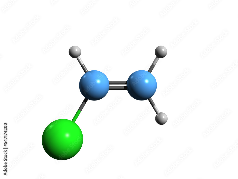 3D image of Vinyl chloride skeletal formula - molecular chemical ...