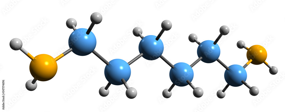 3D image of Hexamethylenediamine skeletal formula - molecular chemical ...