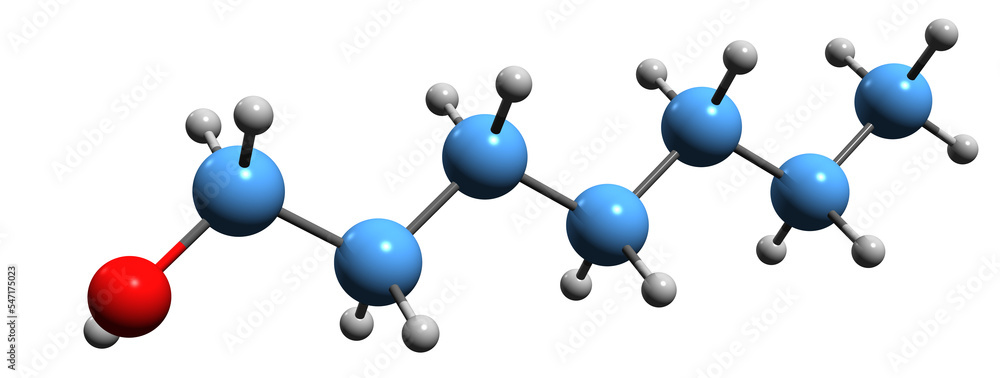 3D image of Heptanol skeletal formula - molecular chemical structure of ...