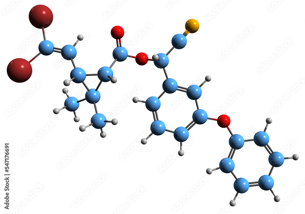 3D image of Deltamethrin skeletal formula - molecular chemical ...