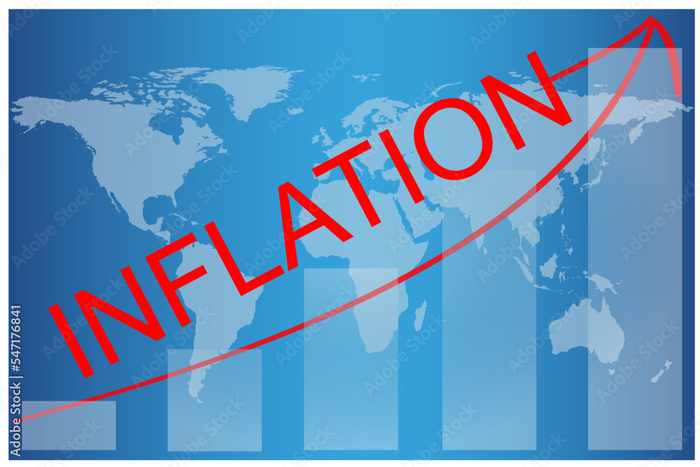 Vector illustration and chart showing rising inflation around the world ...
