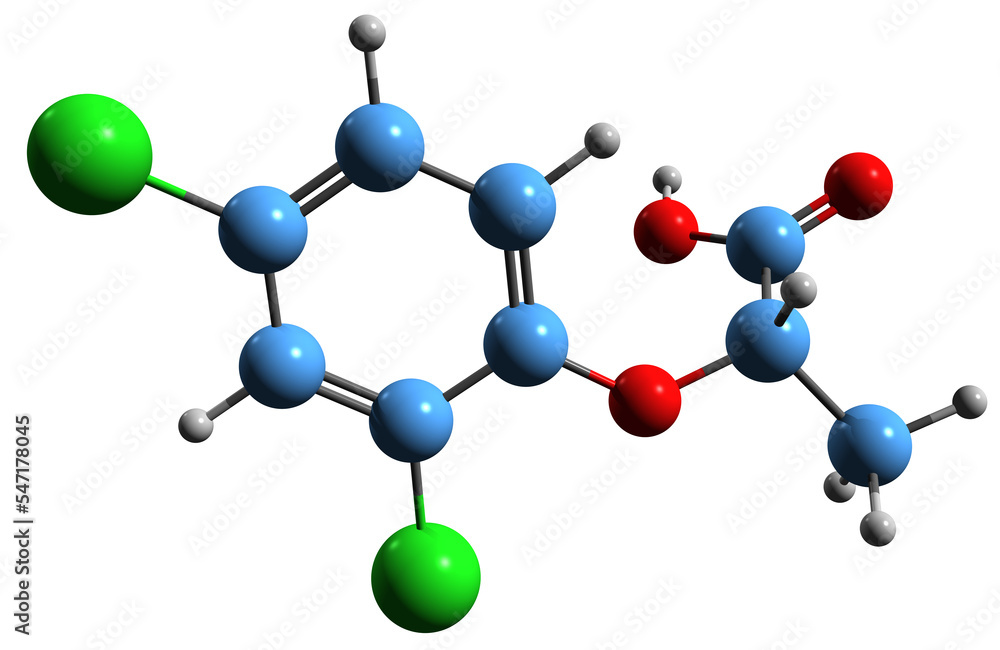 3D image of Dichlorprop skeletal formula - molecular chemical structure of chlorophenoxy ...