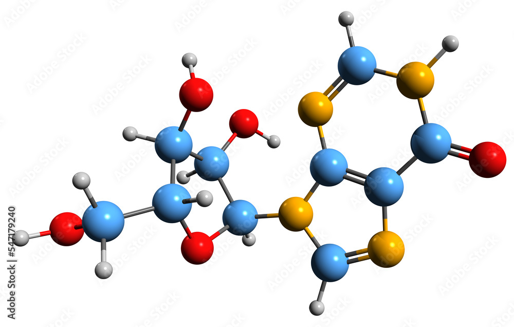 3D image of Inosine skeletal formula - molecular chemical structure of ...