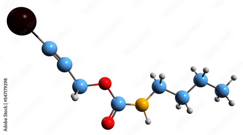 3D image of Iodopropynyl butylcarbamate skeletal formula - molecular ...