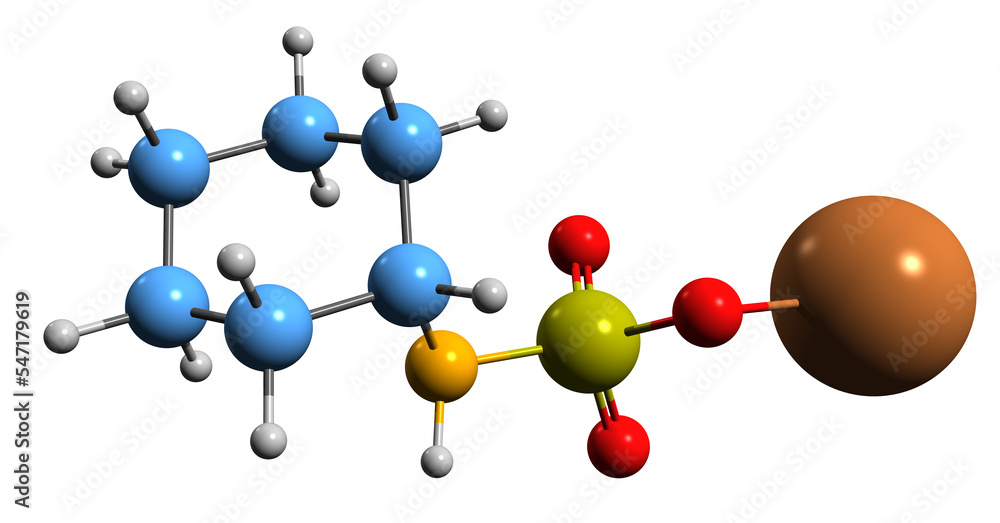 3D image of Potassium cyclamate skeletal formula - molecular chemical ...