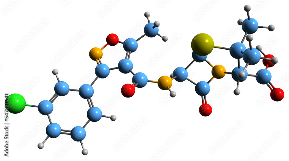 3D image of Cloxacillin skeletal formula - molecular chemical structure ...