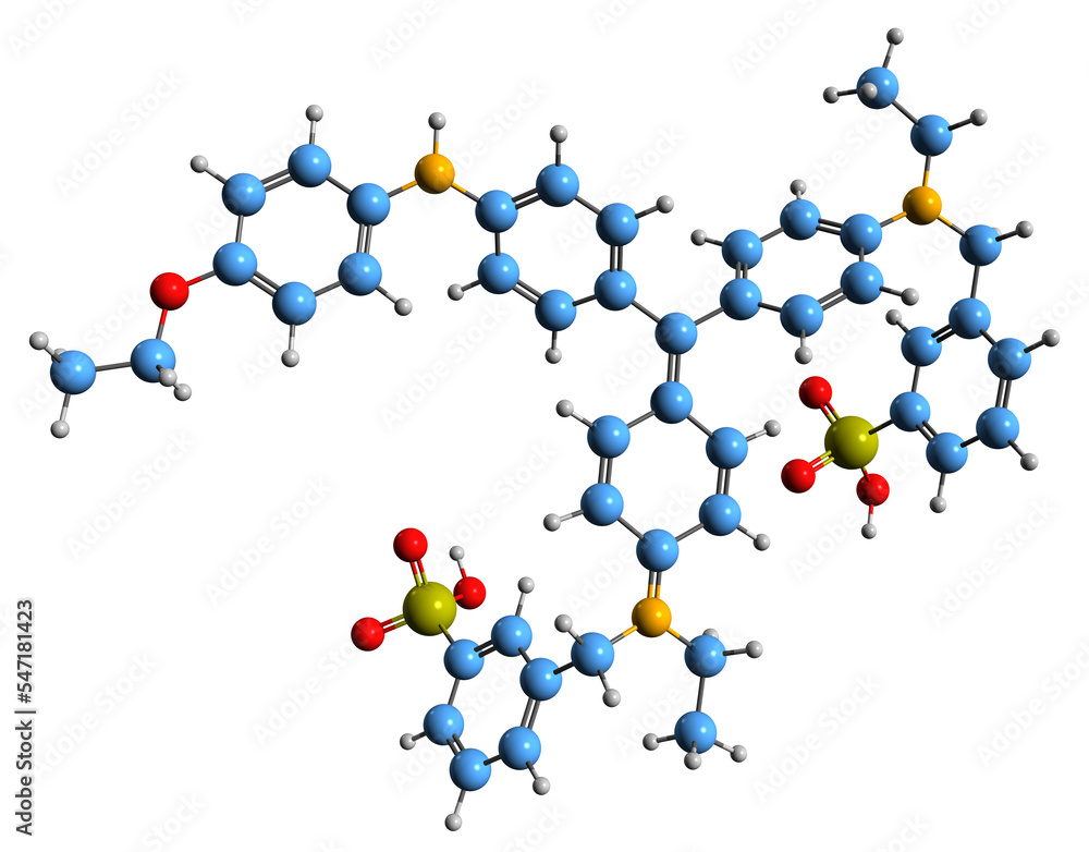 3D image of Coomassie brilliant blue skeletal formula - molecular ...
