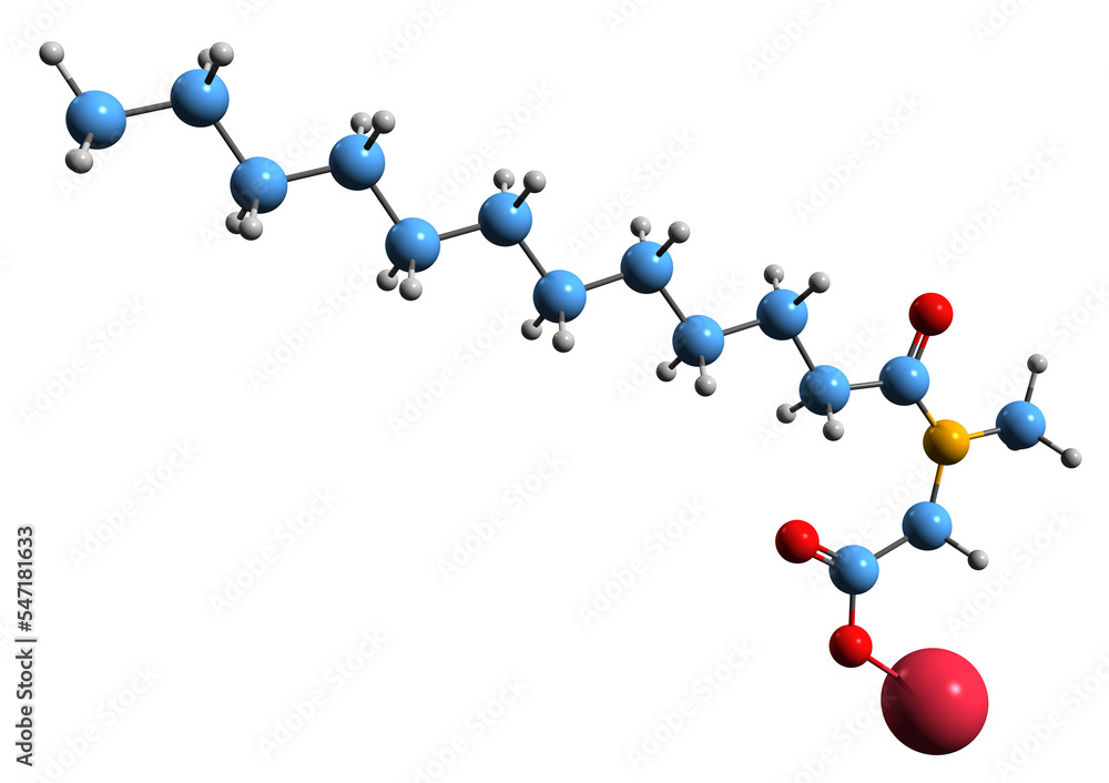 3D image of Sodium lauroyl sarcosinate skeletal formula - molecular ...