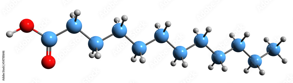 3D image of Lauric acid skeletal formula - molecular chemical structure ...