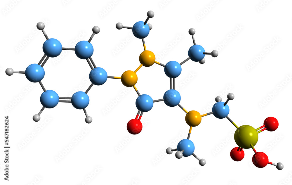 Poster 3D image of Metamizole skeletal formula - molecular chemical ...