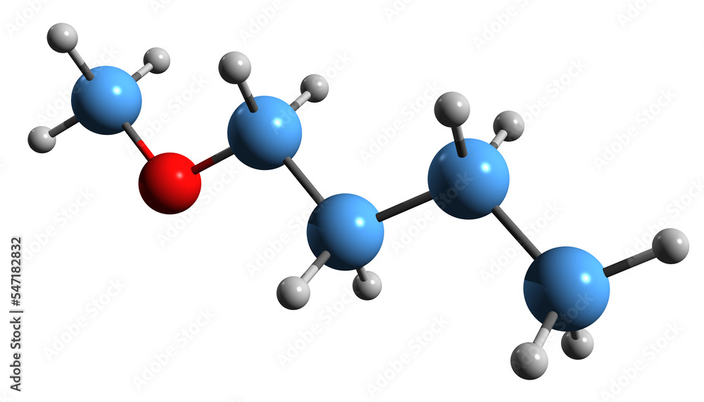 3D image of Butyl methyl ether skeletal formula - molecular chemical ...