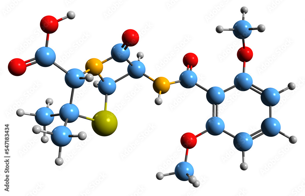 3D image of Methicillin skeletal formula - molecular chemical structure ...