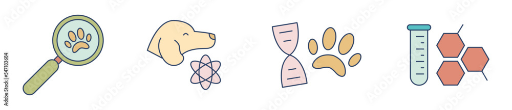 Pet dog breed analysis icon set, puppy breed identification concept ...