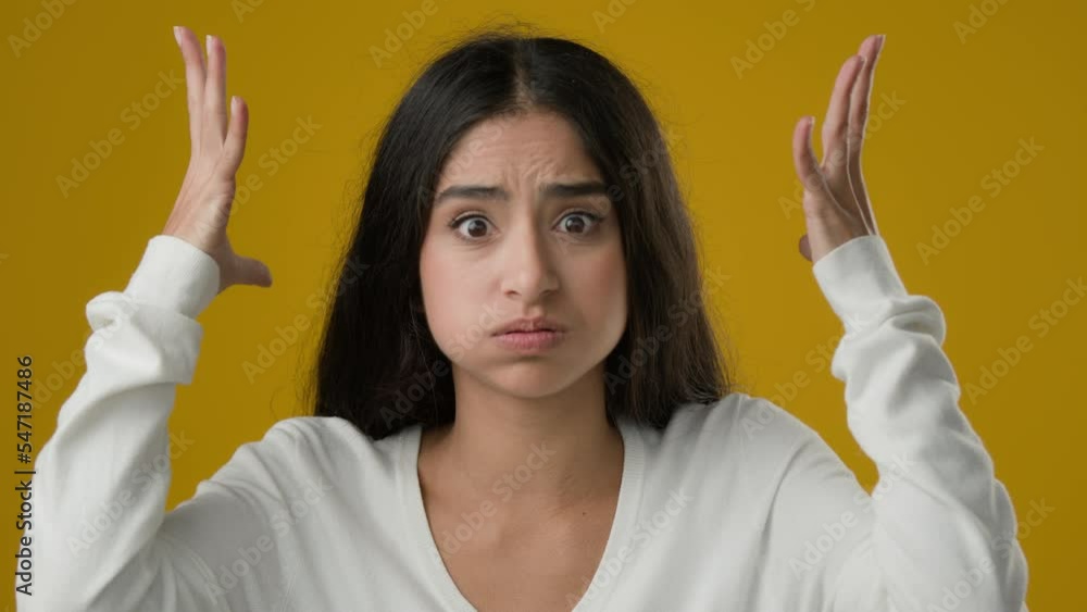 Female portrait in yellow studio background Indian ethnic woman lady ...