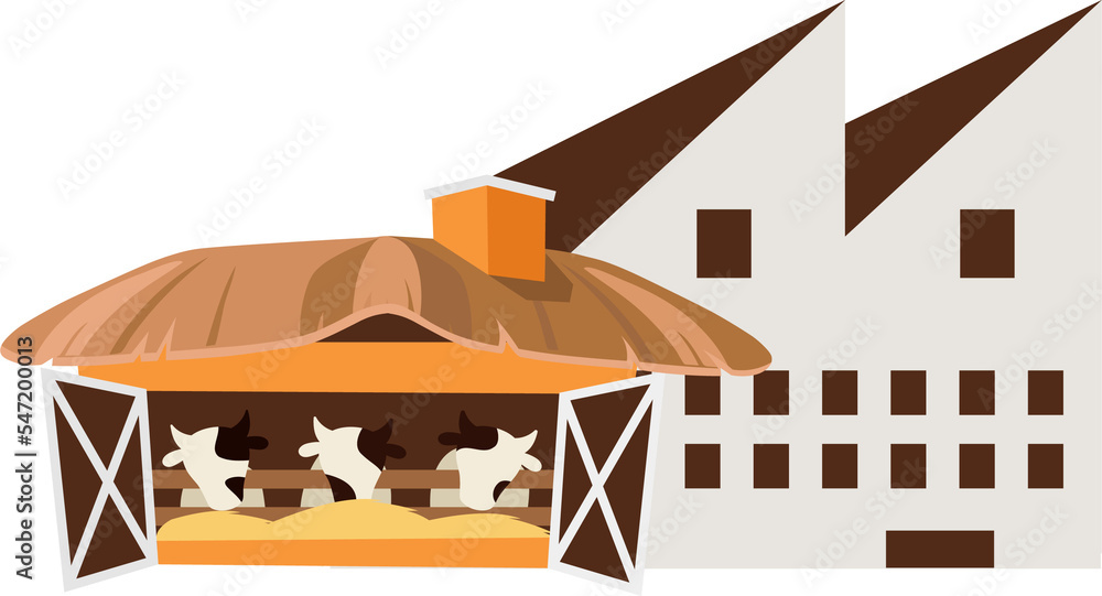 Cattle farm semi flat color raster object. Raising livestock. Full ...