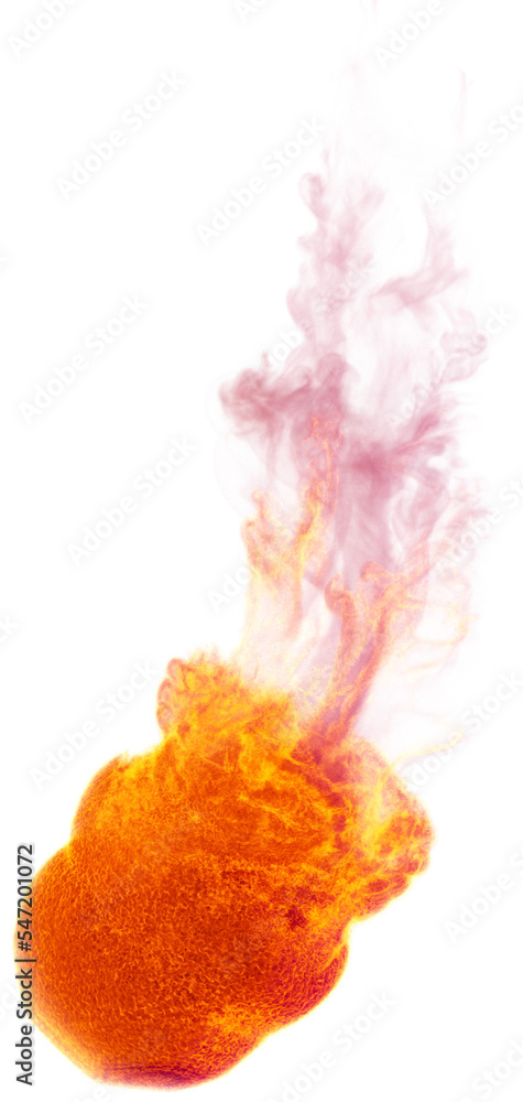 Flying Fireball with smoke. Nuclear explosion. Fiery flame, 3d render ...