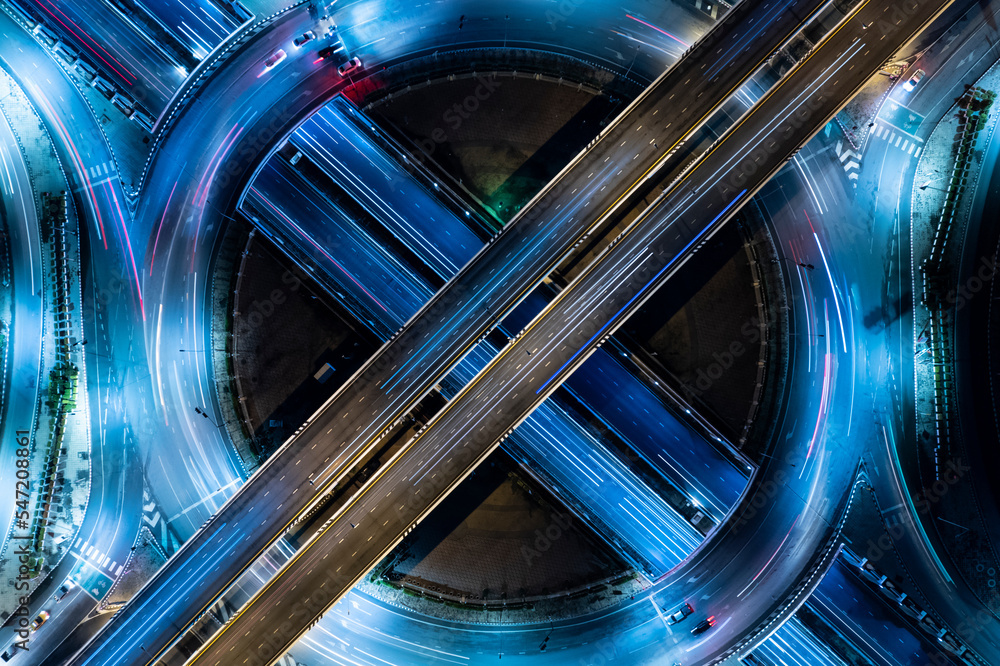 City interchange closeup at night, Smart Modern city night background ...