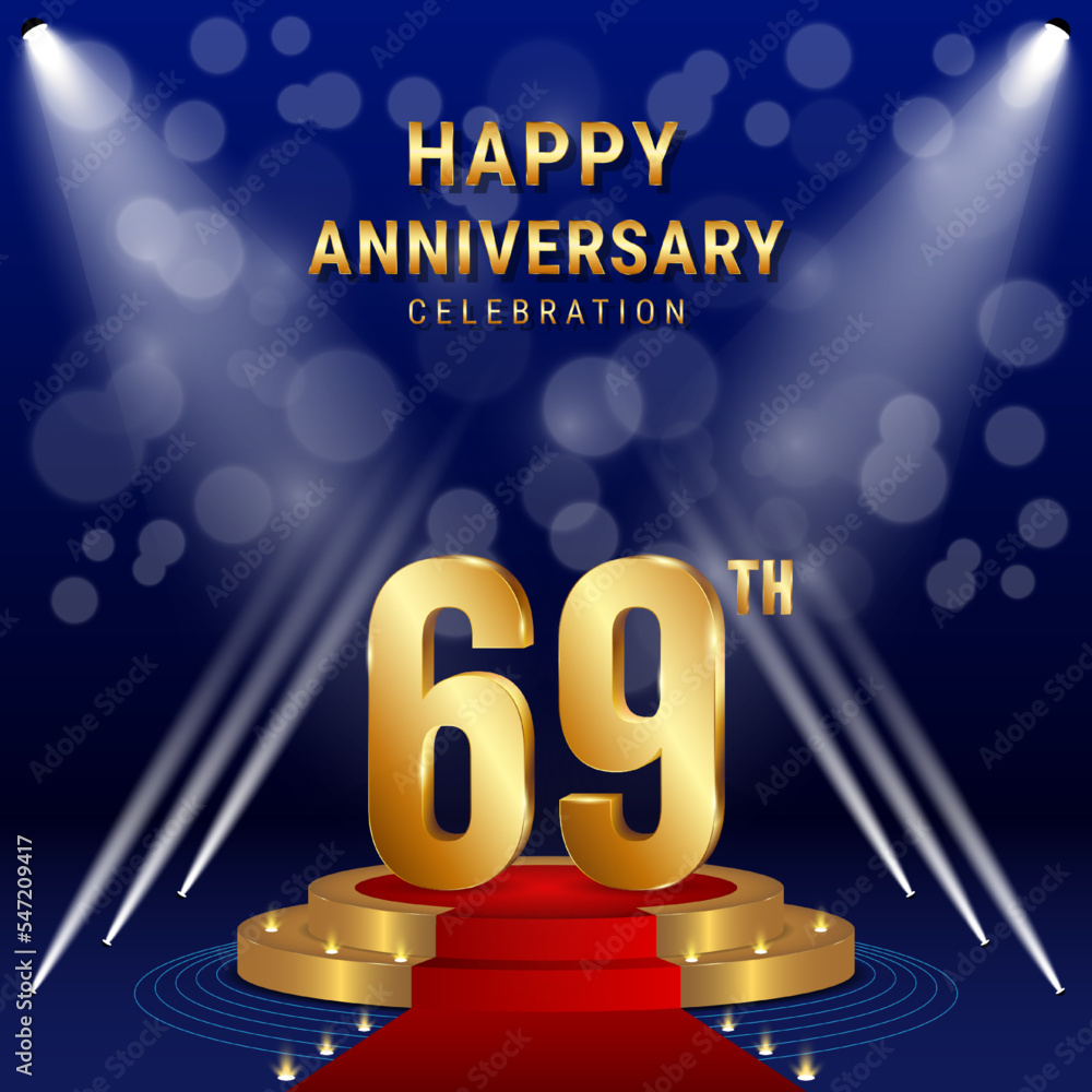 69th Anniversary Celebration. Template design with golden stage for ...