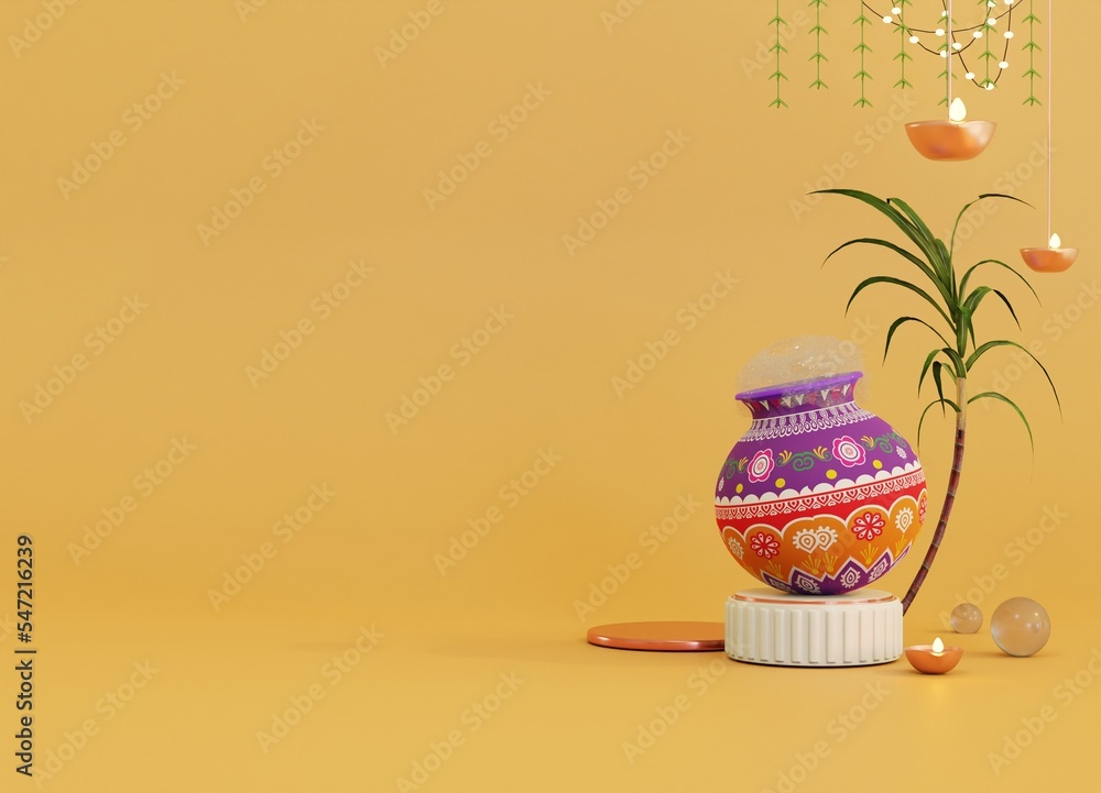 product display, pongal festival in white background with pongal pot ...
