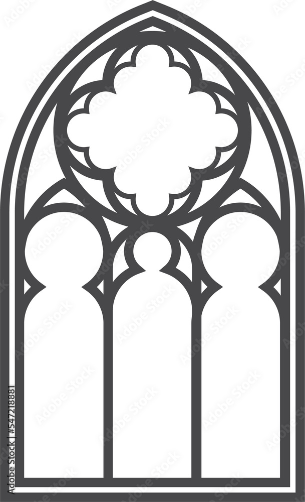 Church medieval window. Old gothic style architecture element. Outline ...