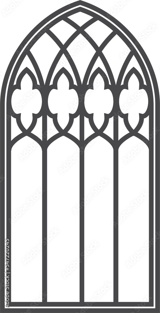 Church medieval window. Old gothic style architecture element. Outline ...