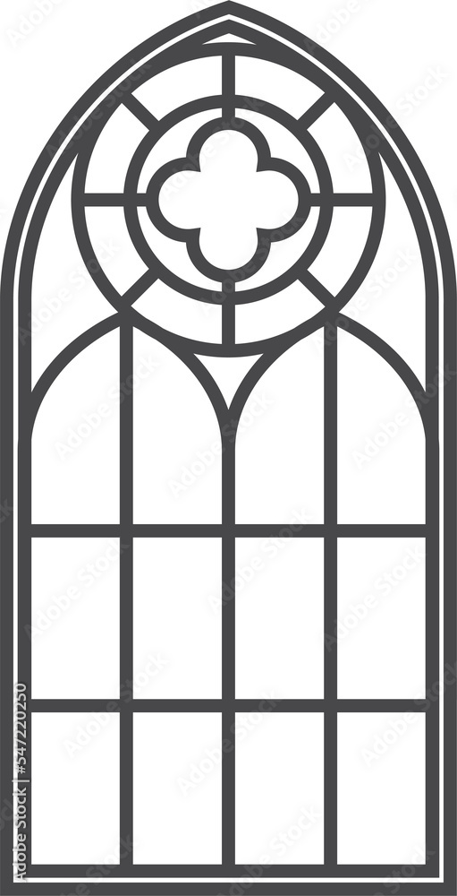 Church medieval window. Old gothic style architecture element. Outline ...