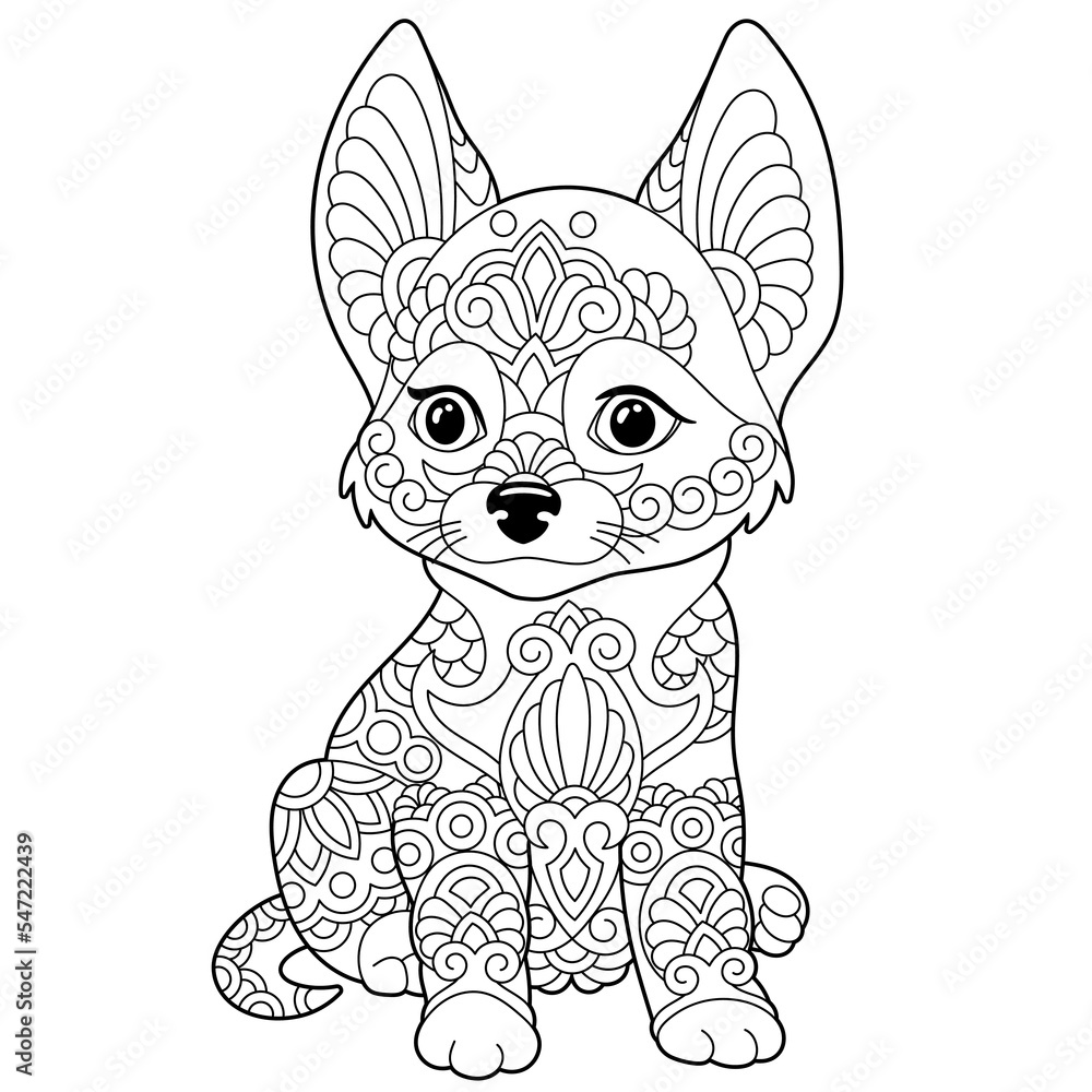 Cute happy chihuahua dog. Adult coloring book page in mandala style ...
