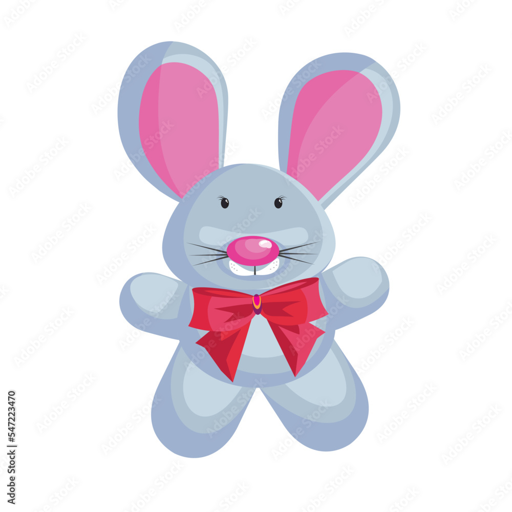 Rabbit with a red bow. Color illustration of an animal. Vector. CMYK ...
