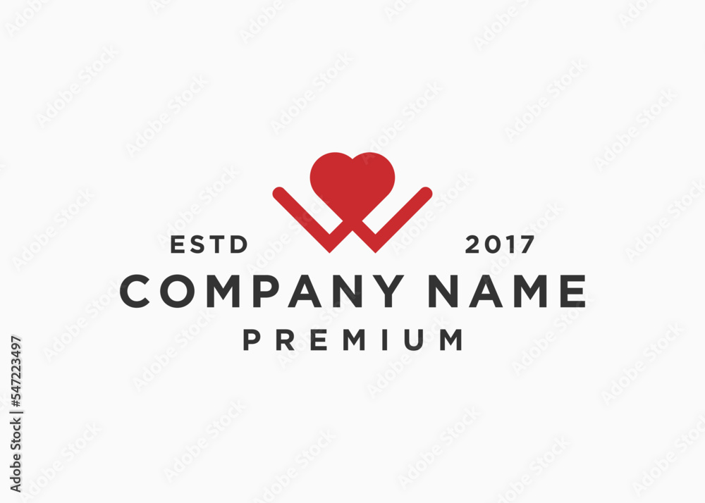 letter w with heart logo design vector illustration template Stock ...
