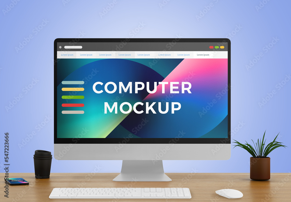 Computer Mockup with Keyboard and Mouse - Front View Stock Template ...