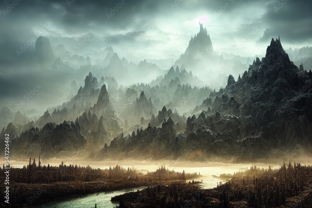 fantasy rock mountain in Norse Mythology, darkness Stock Illustration ...