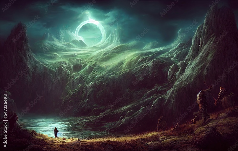 fantasy rock mountain in Norse Mythology, darkness Stock Illustration ...