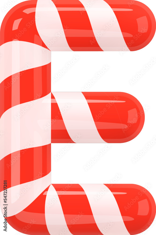 Letter E. 3d Symbol in white color intertwined with a red ribbon ...