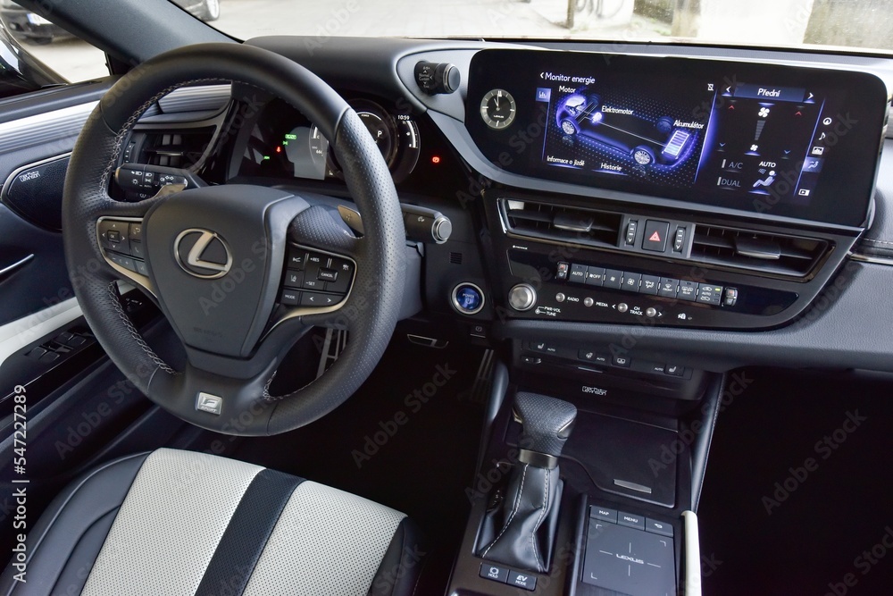 Lexus ES 300h. A comfortable limousine with a hybrid drive. Cabin ...