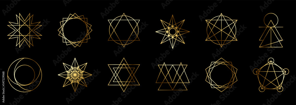 Set of gold sacred geometry symbols. Vector illustration isolated on ...