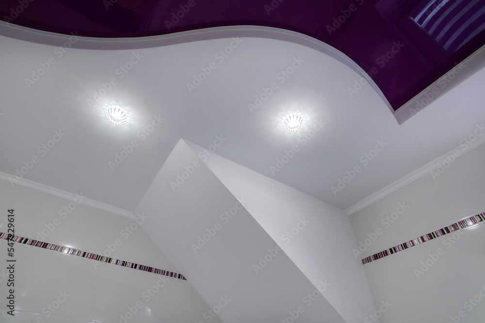 Detail of corner ceiling with intricate stucco work. Suspended ceiling ...