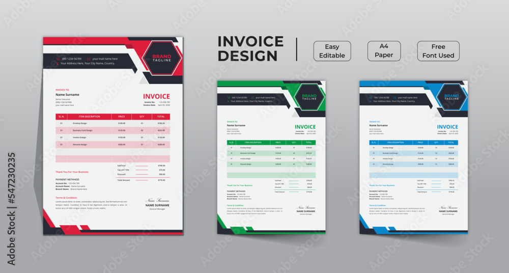 Corporate and business invoice design template design, Company invoice ...