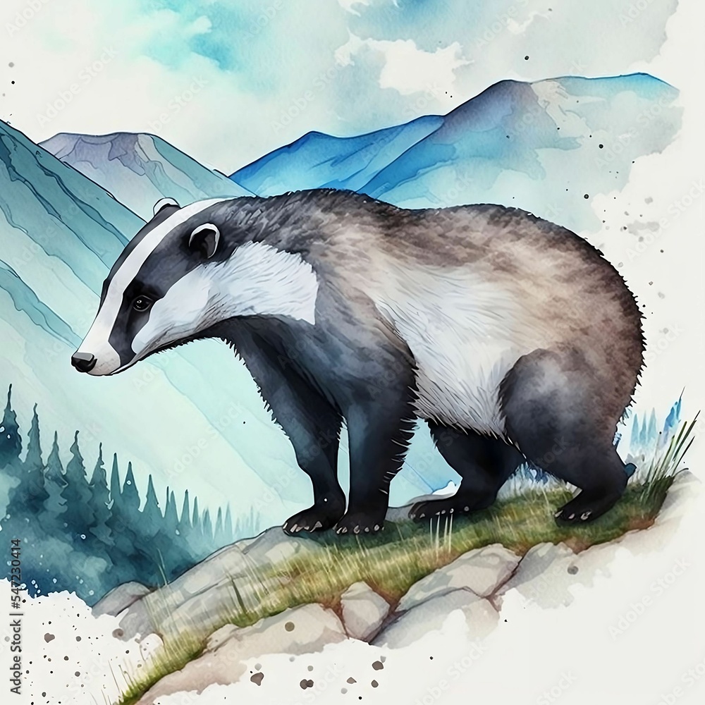 Aquarell Dachs, made by AI, künstliche Intelligenz Stock Illustration ...