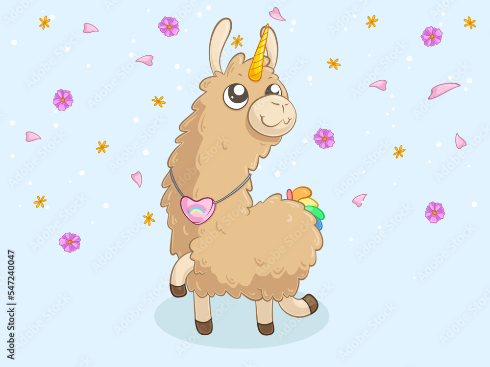 Regenbogen Comic Alpaka Stock Vector | Adobe Stock