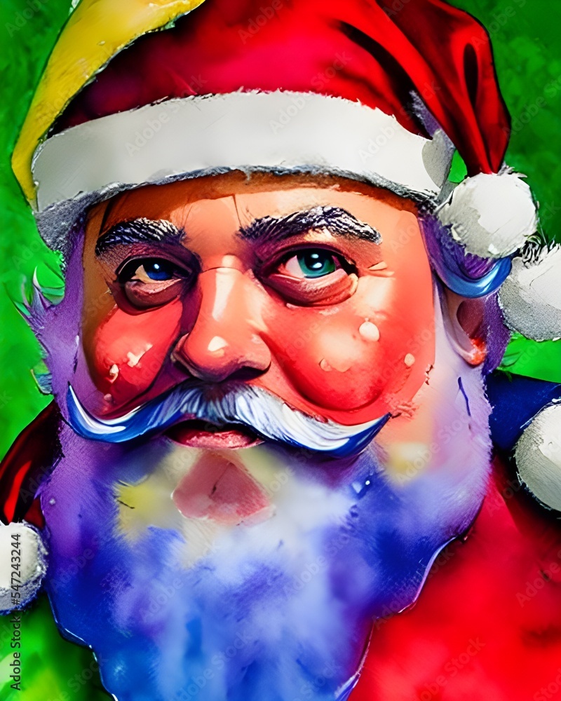A rosy-cheeked Santa Claus gazes out at the viewer from underneath a ...