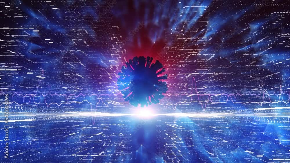 Looped futuristic covid corona virus in digital city loop animation ...