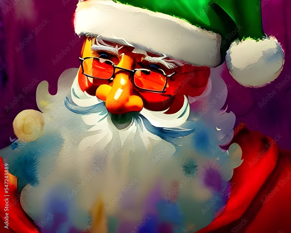 A jolly, rotund man in a red suit sits in a antique wooden chair with ...