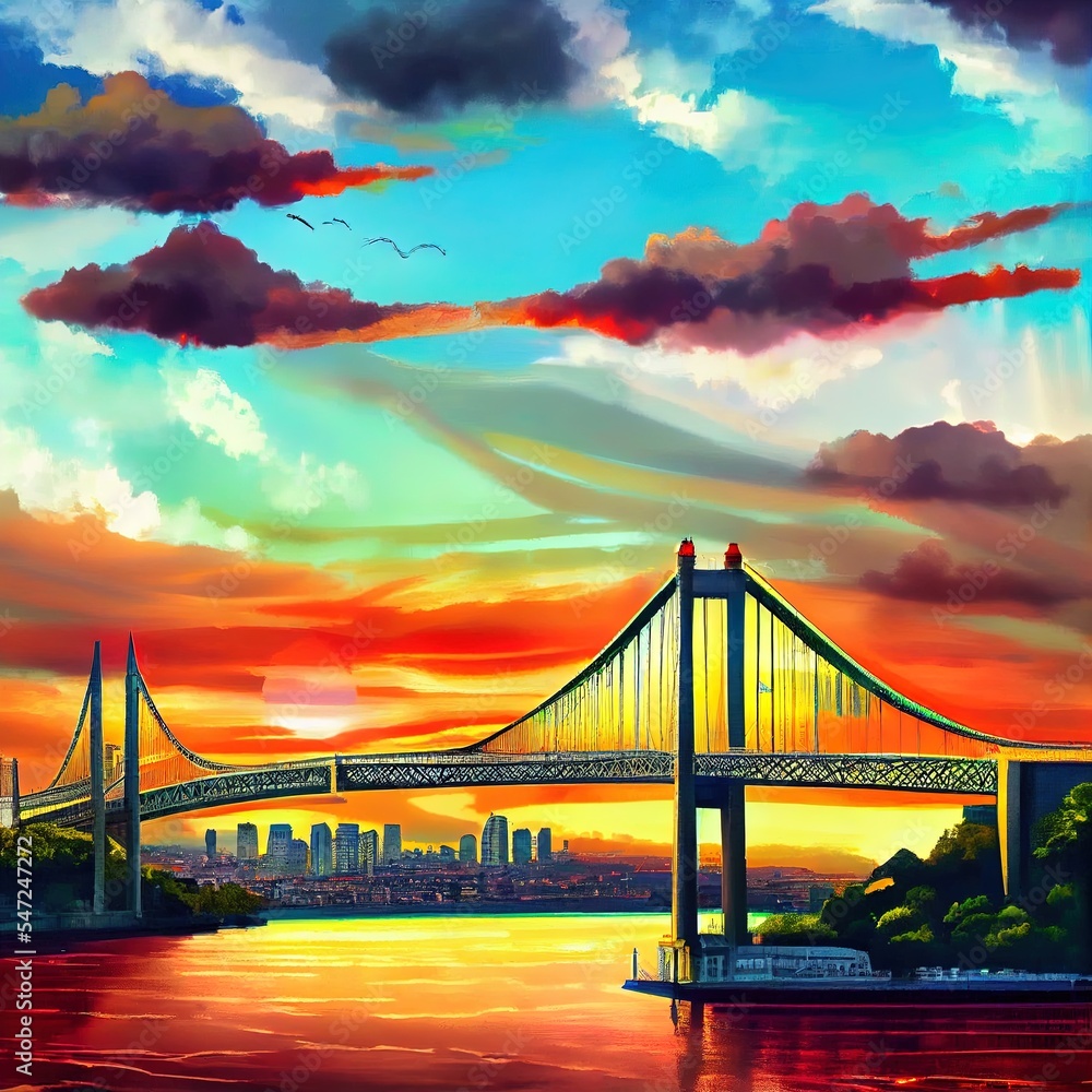 Istanbul Bosphorus panoramic photo. Istanbul landscape beautiful sunset ...