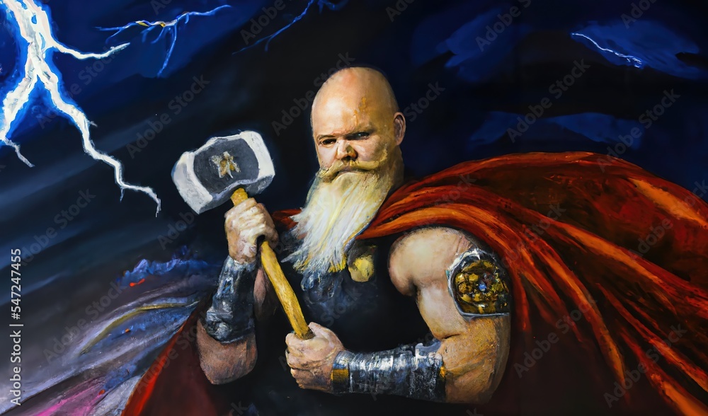 Thor god of thunder from Norse mythology holding his hammer Mjölnir ...
