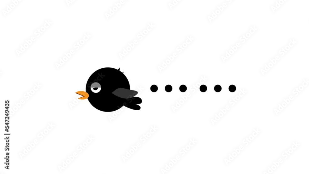Cartoon crow flying across screen animation on white background Stock ...