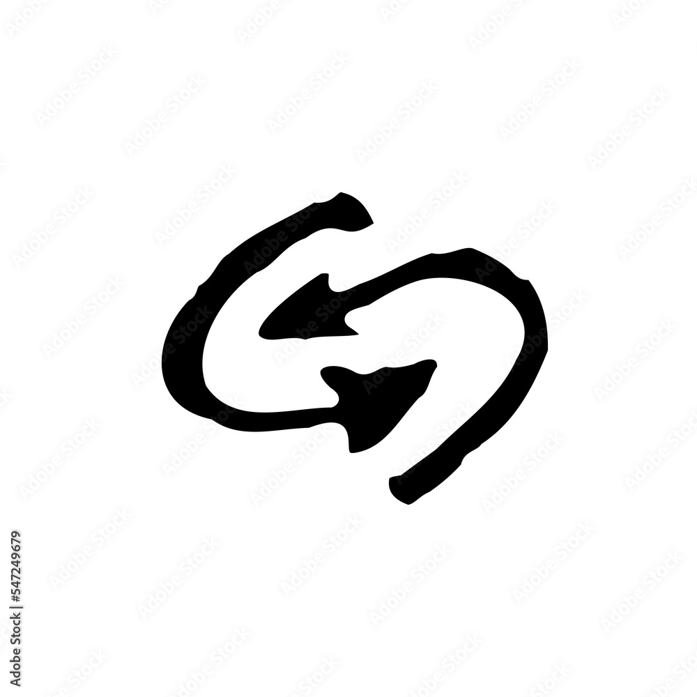 Double reverse circular swap arrow icon. Hand drawn doodle two arrow ...